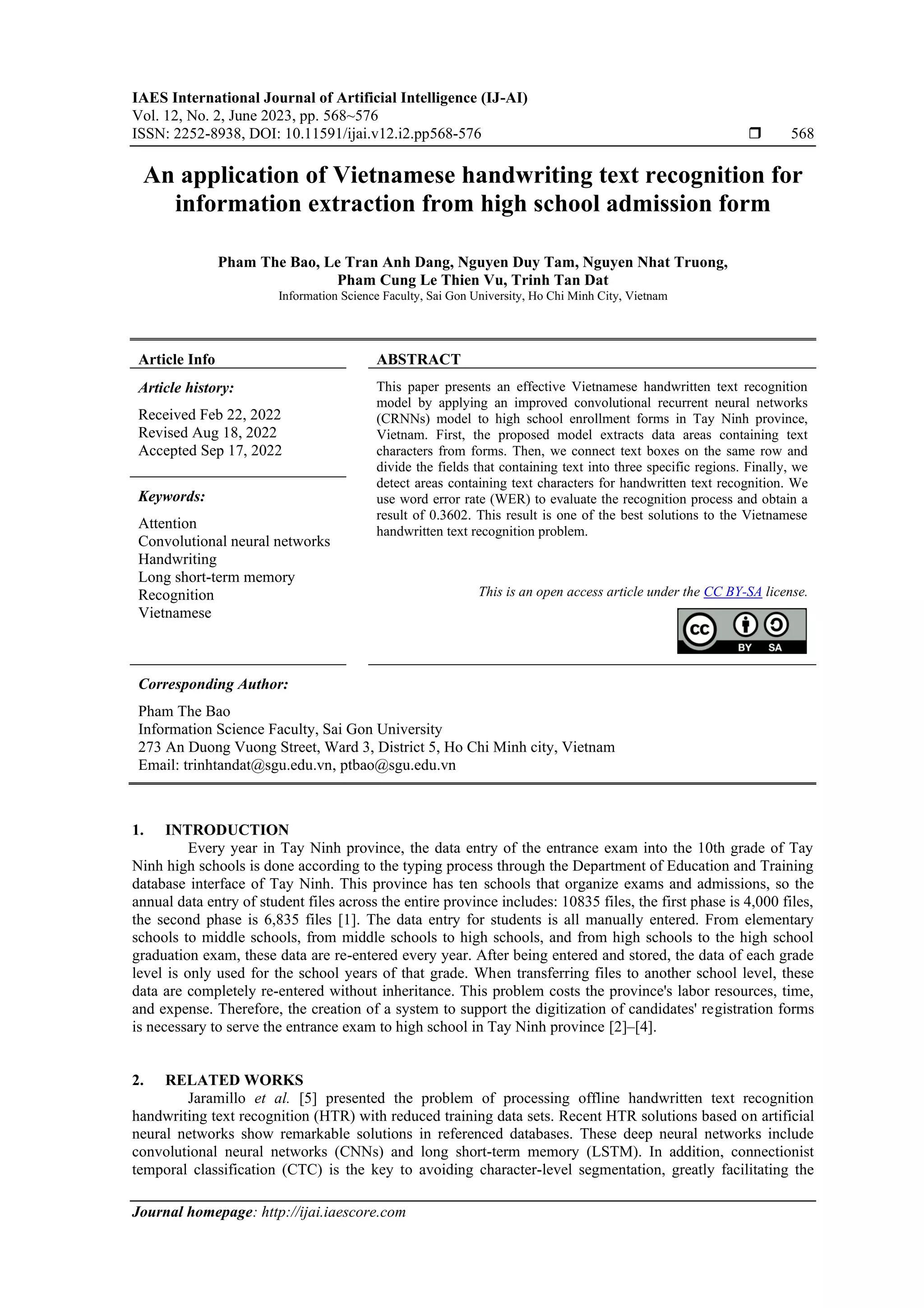 An application of Vietnamese handwriting text recognition for information extraction from high ...