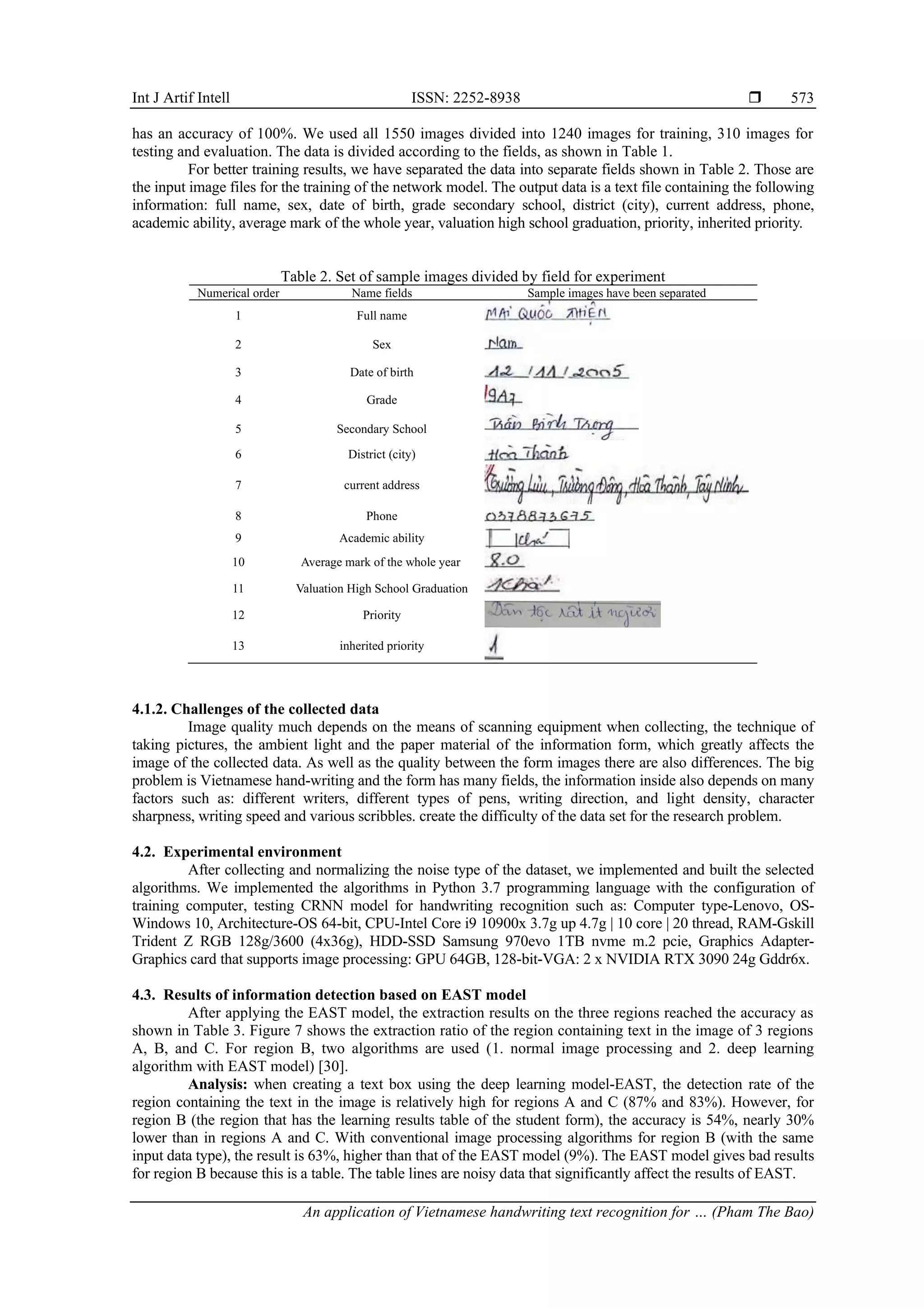 An application of Vietnamese handwriting text recognition for ...