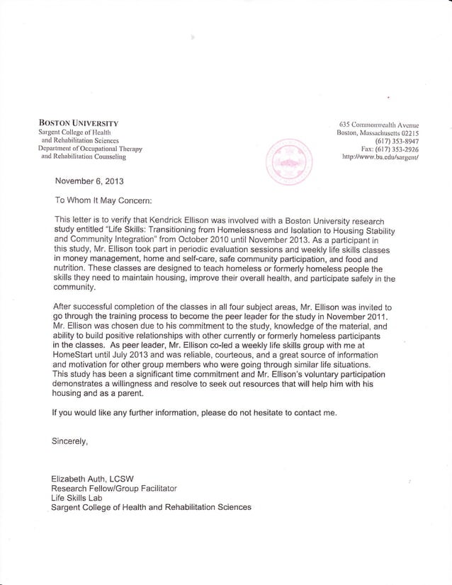 Letter of Reference - Boston University | PDF