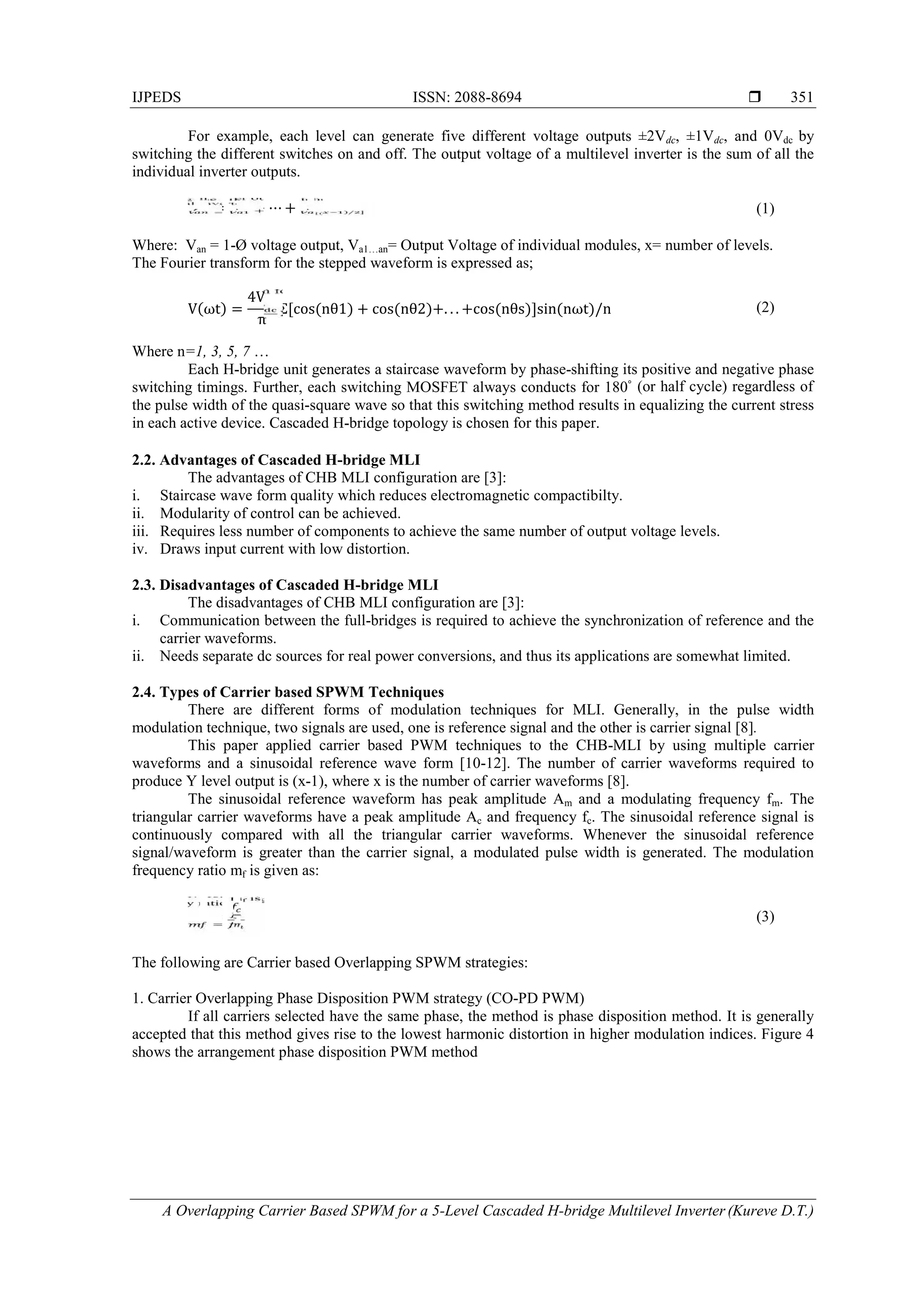 A Overlapping Carrier Based SPWM for a 5-Level Cascaded H-bridge Multilevel Inverter | PDF