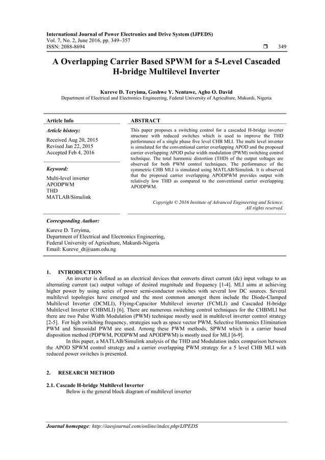 A Overlapping Carrier Based SPWM for a 5-Level Cascaded H-bridge Multilevel Inverter | PDF ...