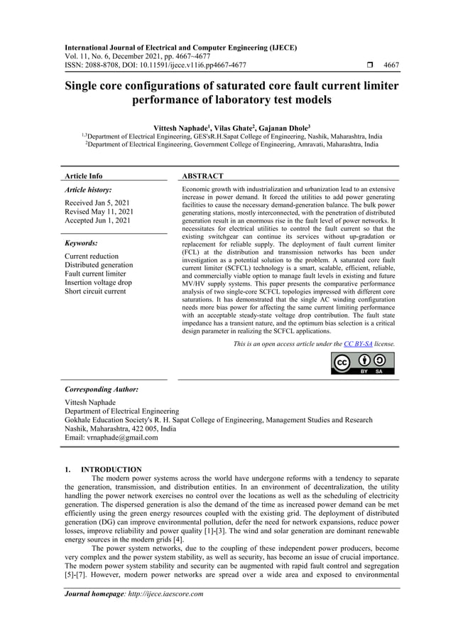 Single core configurations of saturated core fault current limiter performance of laboratory ...