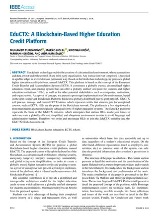 EduCTX: A Blockchain-Based Higher Education Credit Platform. | PDF