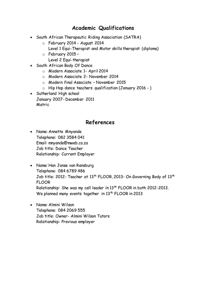 CV Dirkie Elizabeth (Lisa) van Wyk 2015 updated | PDF