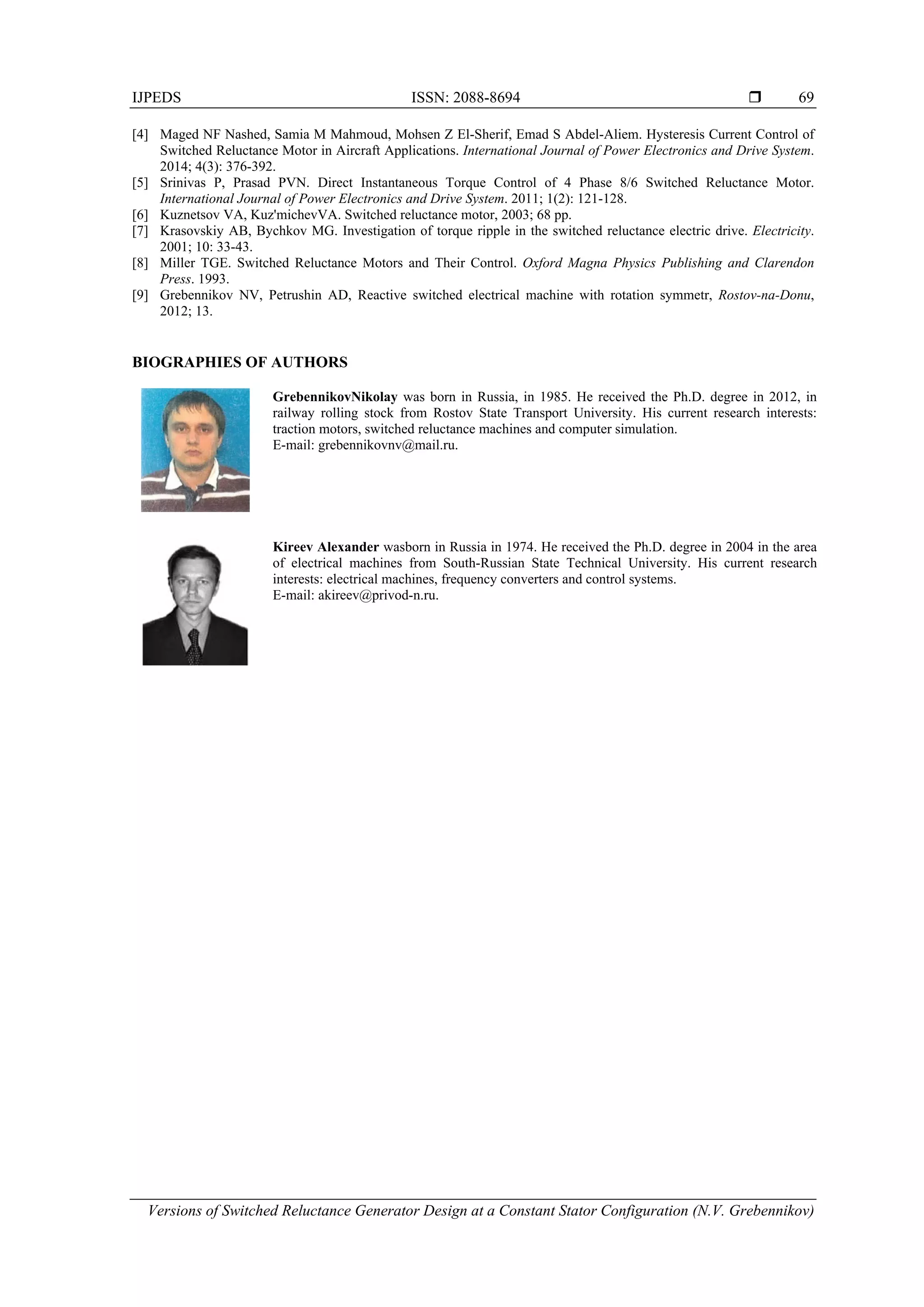 Versions Of Switched Reluctance Generator Design At A Constant Stator Configuration Pdf