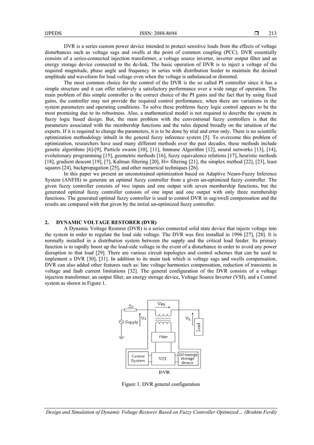 Design and Simulation of Dynamic Voltage Restorer Based on Fuzzy Controller Optimized by ANFIS | PDF