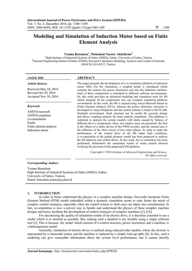 Modeling and Simulation of Induction Motor based on Finite Element Analysis | PDF