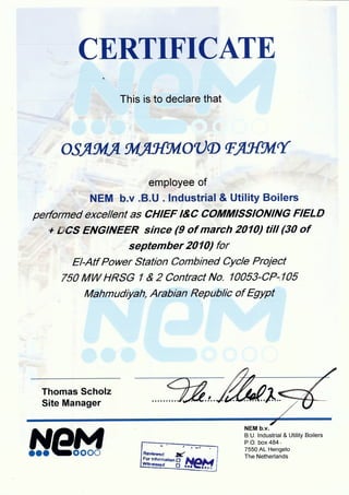 osama nem certificate