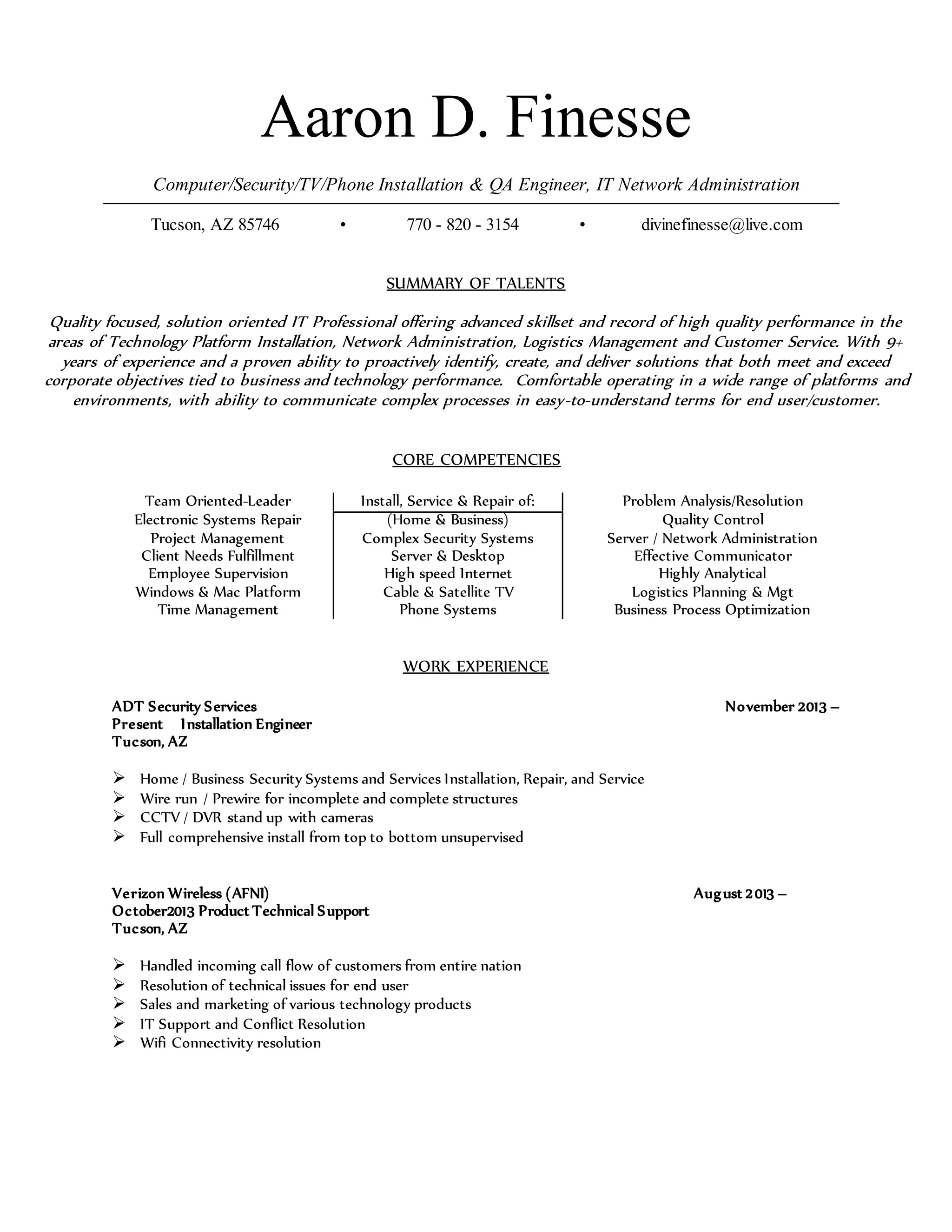 Aaron Divine Finesse Resume 2015 End ADT | DOCX