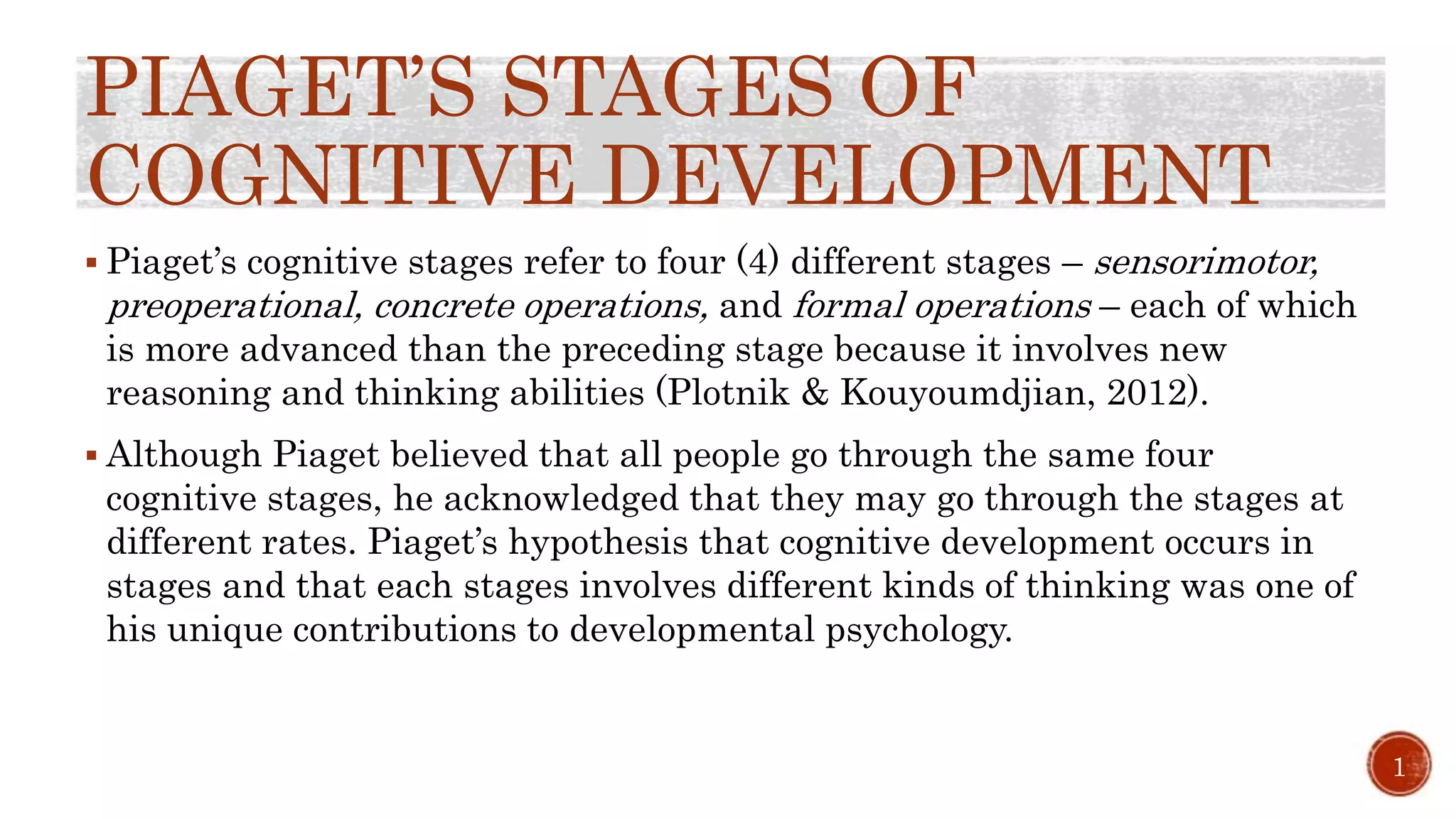 Stages of Cognitive Development - J. Piaget | PPTX