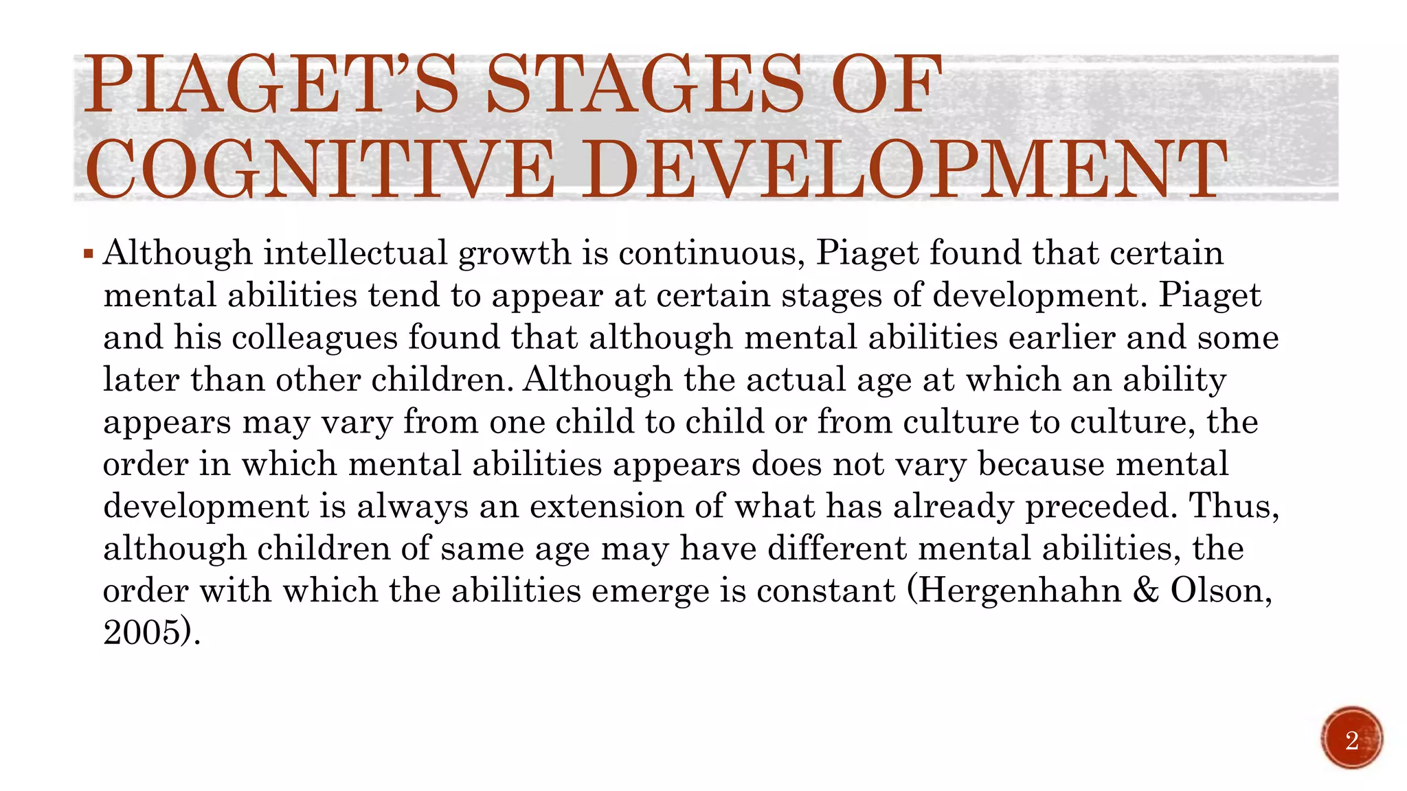 Stages of Cognitive Development - J. Piaget | PPTX