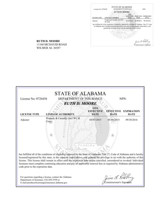 Alabama State Adjuster License | PDF