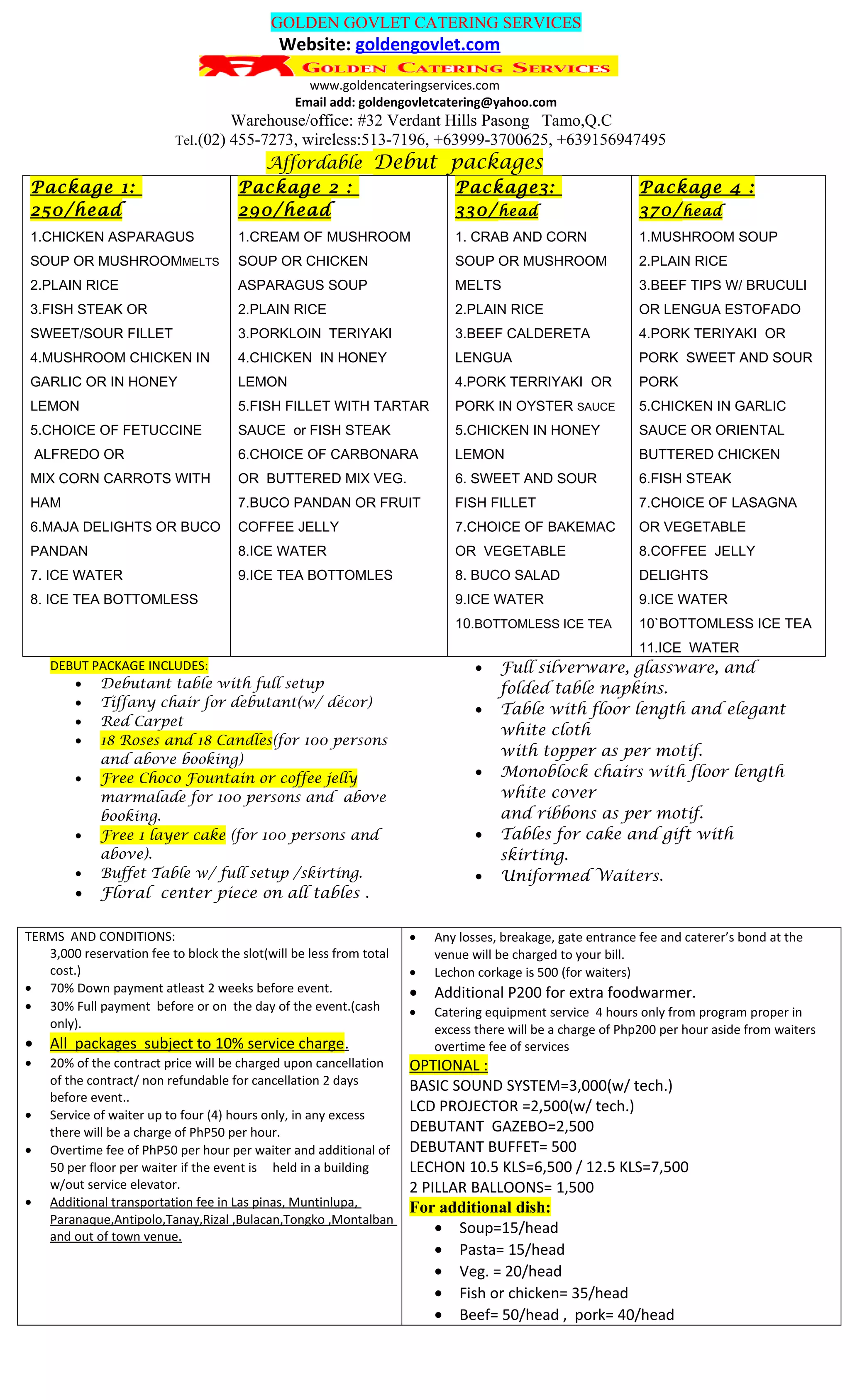 DEBUT PACKAGES | DOC | Wedding | Personal Celebrations & Life Events