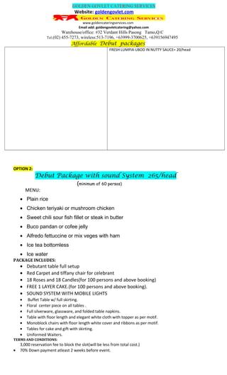 DEBUT PACKAGES | DOC | Wedding | Personal Celebrations & Life Events