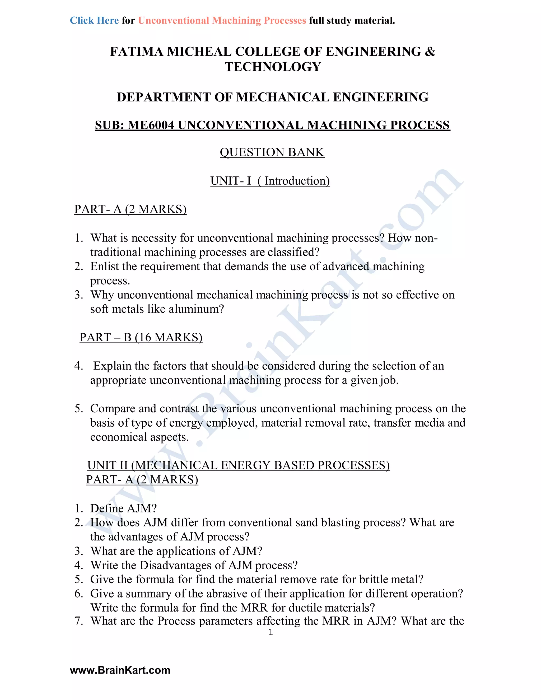 084 - ME8073, ME6004 Unconventional Machining Processes - Question Bank.pdf