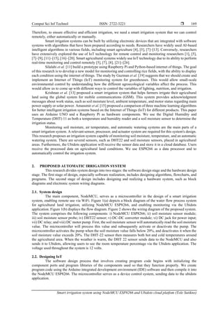 Smart irrigation system using node microcontroller unit ESP8266 and Ubidots cloud platform | PDF