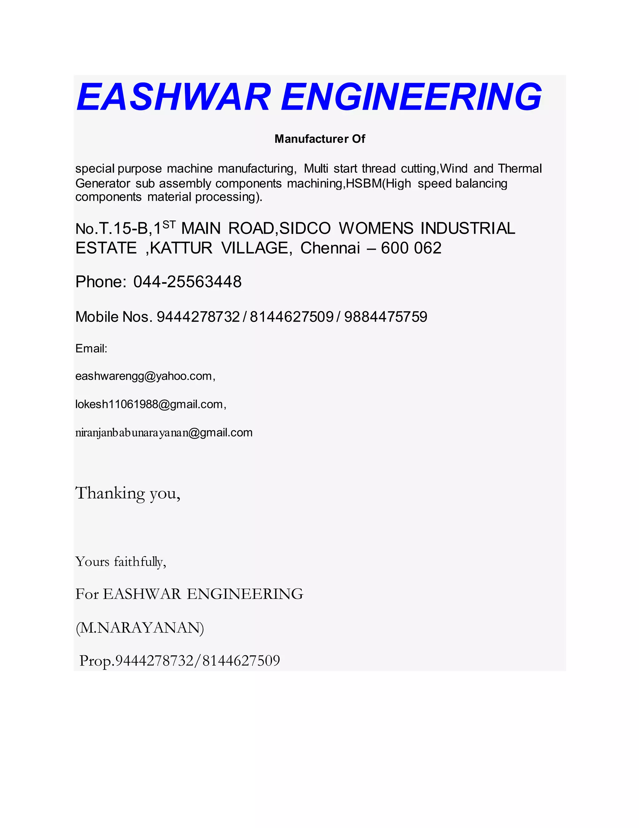 EASHWAR ENGINEERING GREETINGS | DOCX