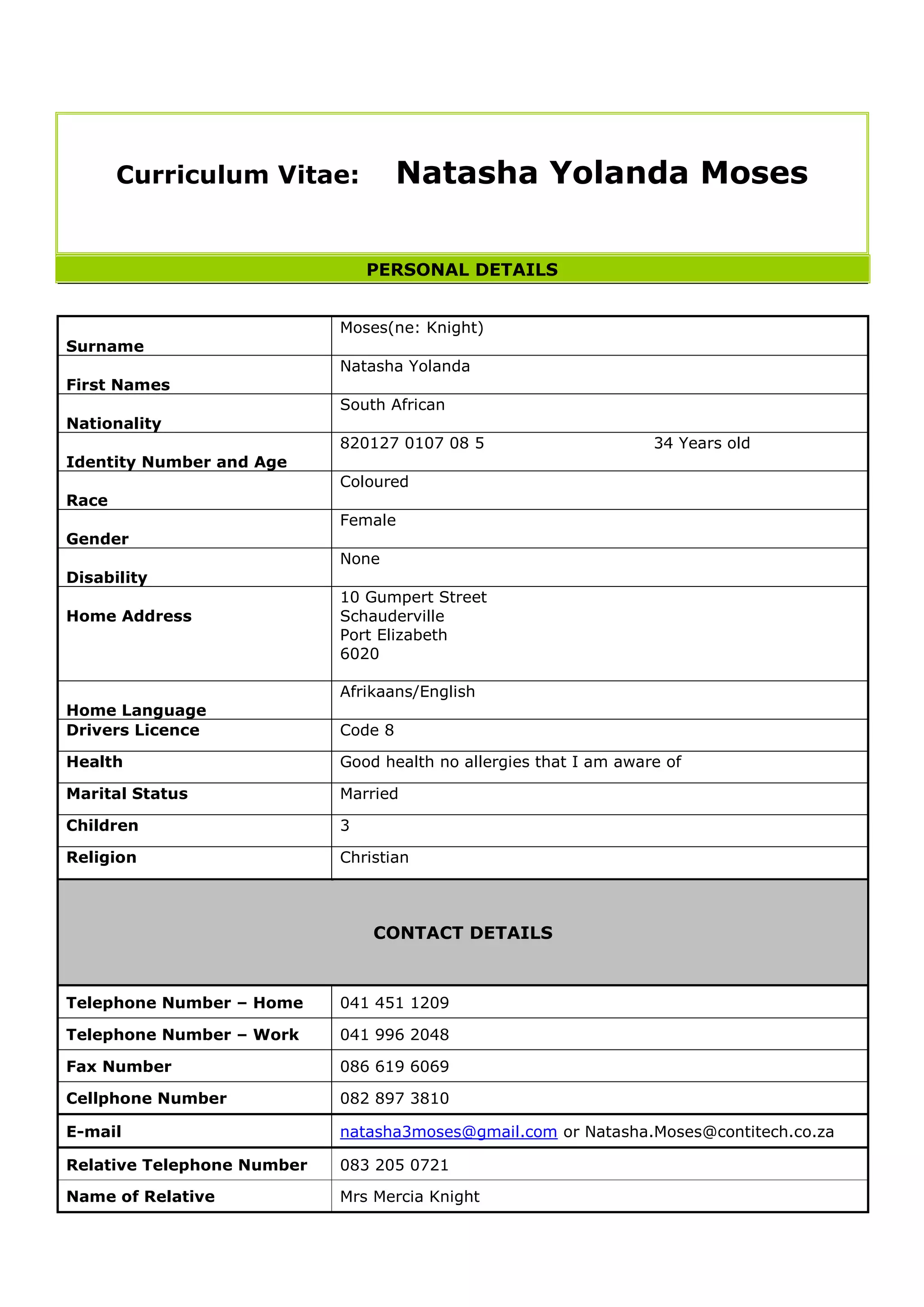 Natasha Moses CV | PDF