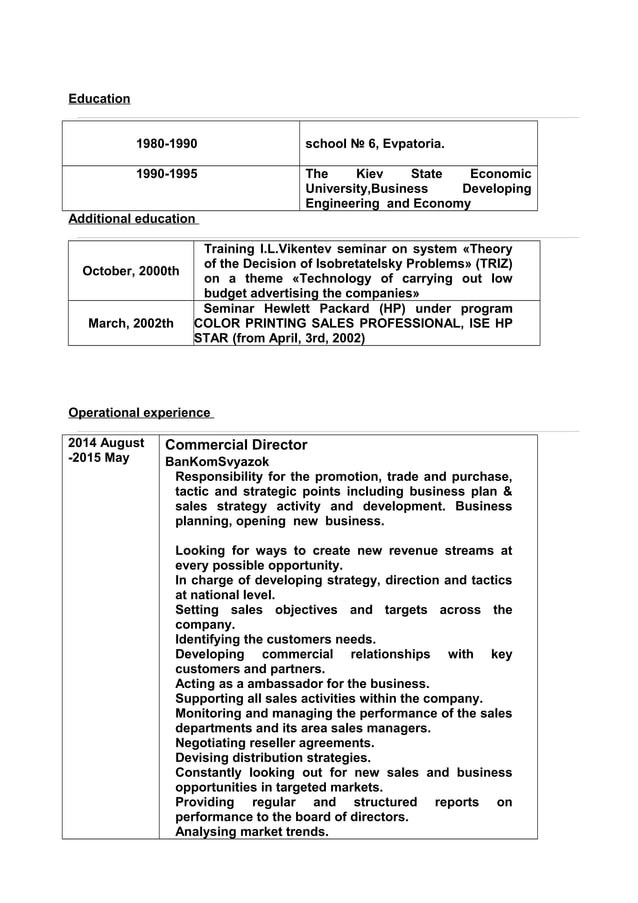 Melnichenko Alexander CV 2015 (no foto) | PDF