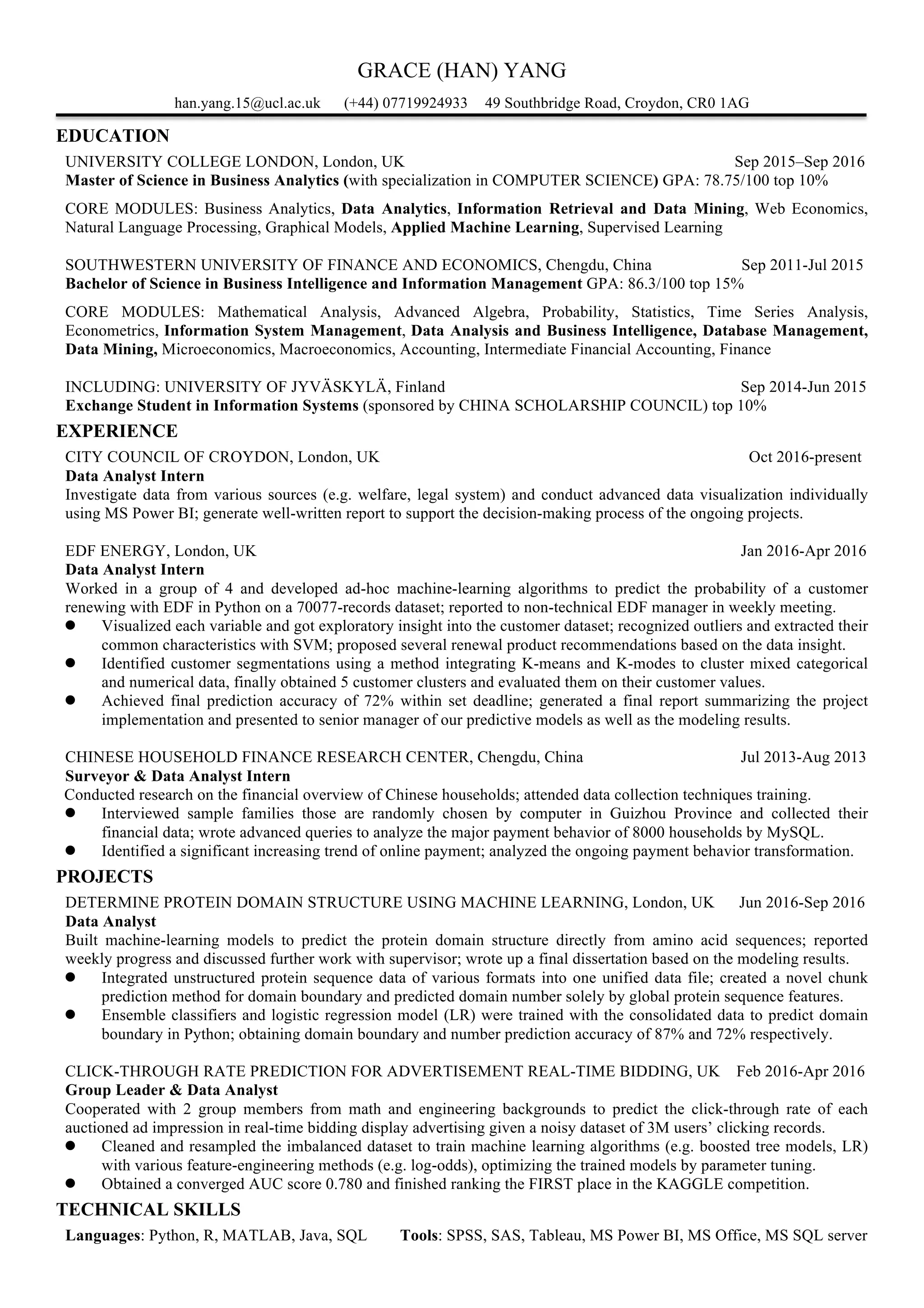 CV-Grace-DataAnalytics-UCL | PDF | Computing | Technology & Computing