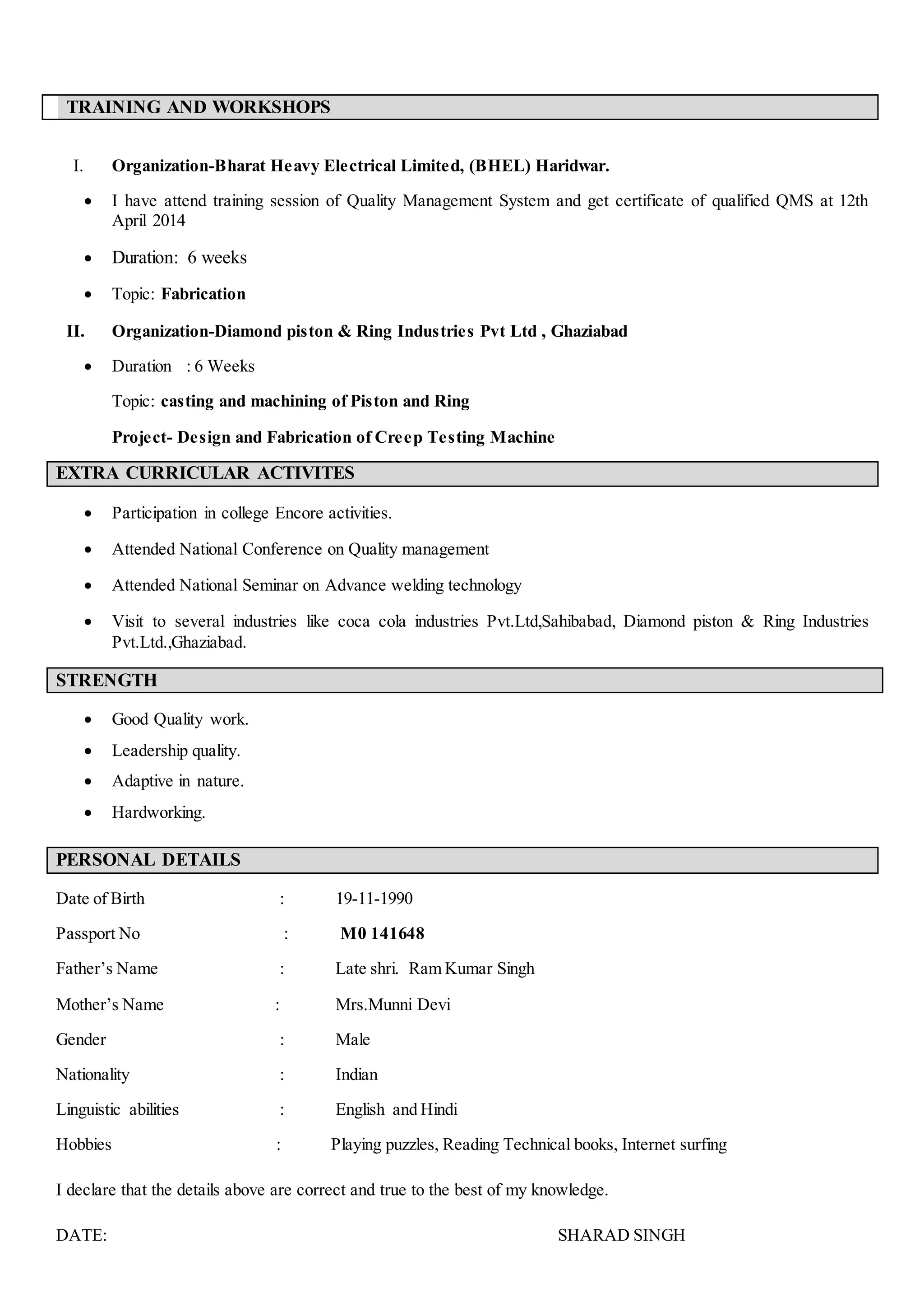 Resume (Mechanical Engineer) | PDF