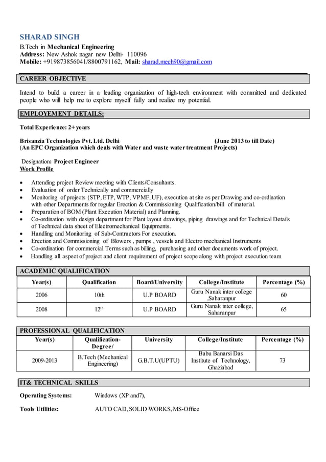 Resume (Mechanical Engineer) | PDF
