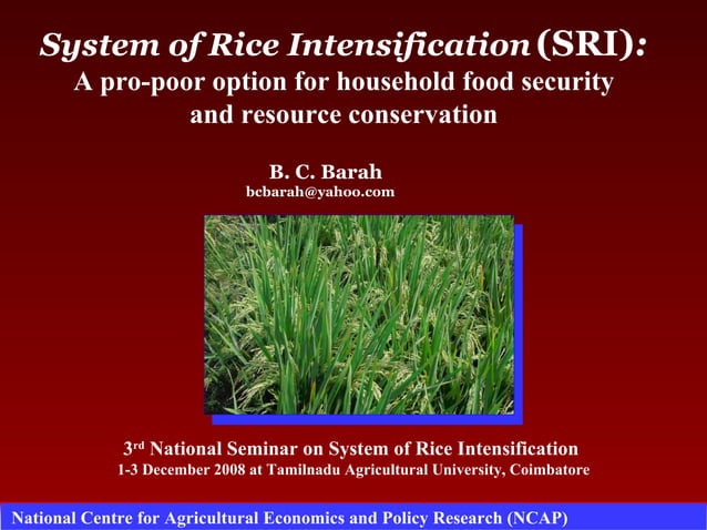 0864 System of Rice Intensification (SRI): A Pro-Poor Option for Household Food Security and ...