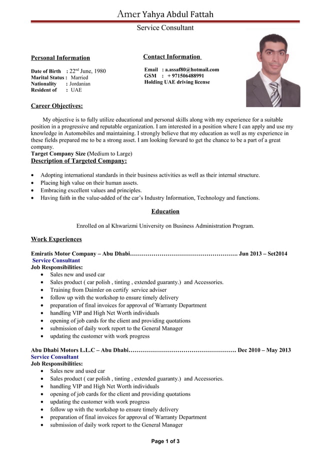 amer modified CV | DOC | Automotive Industry | Industries