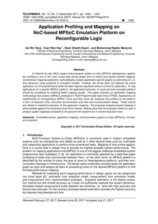 Application Profiling and Mapping on NoC-based MPSoC Emulation Platform on Reconfigurable Logic ...