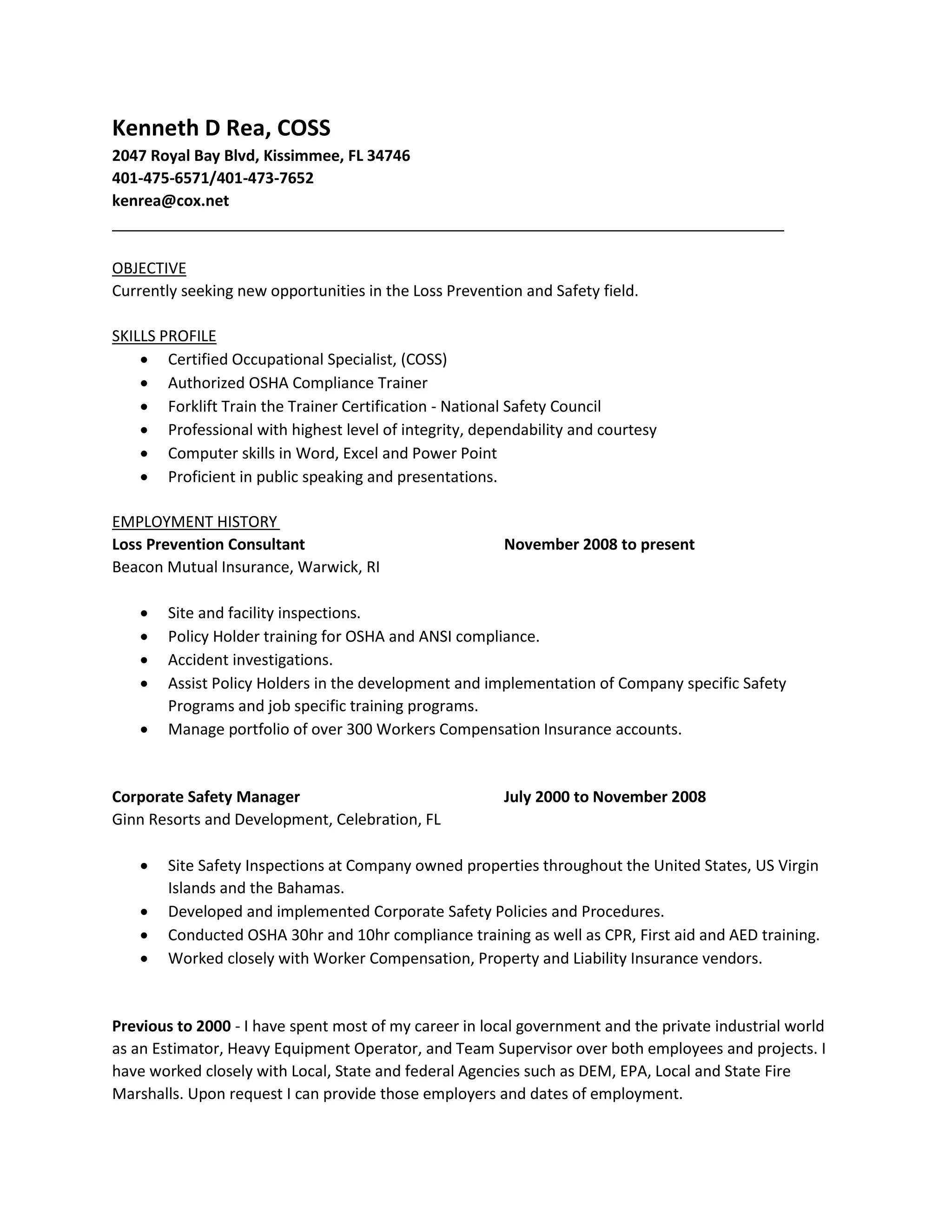 Kenneth D Rea COSS resume | PDF