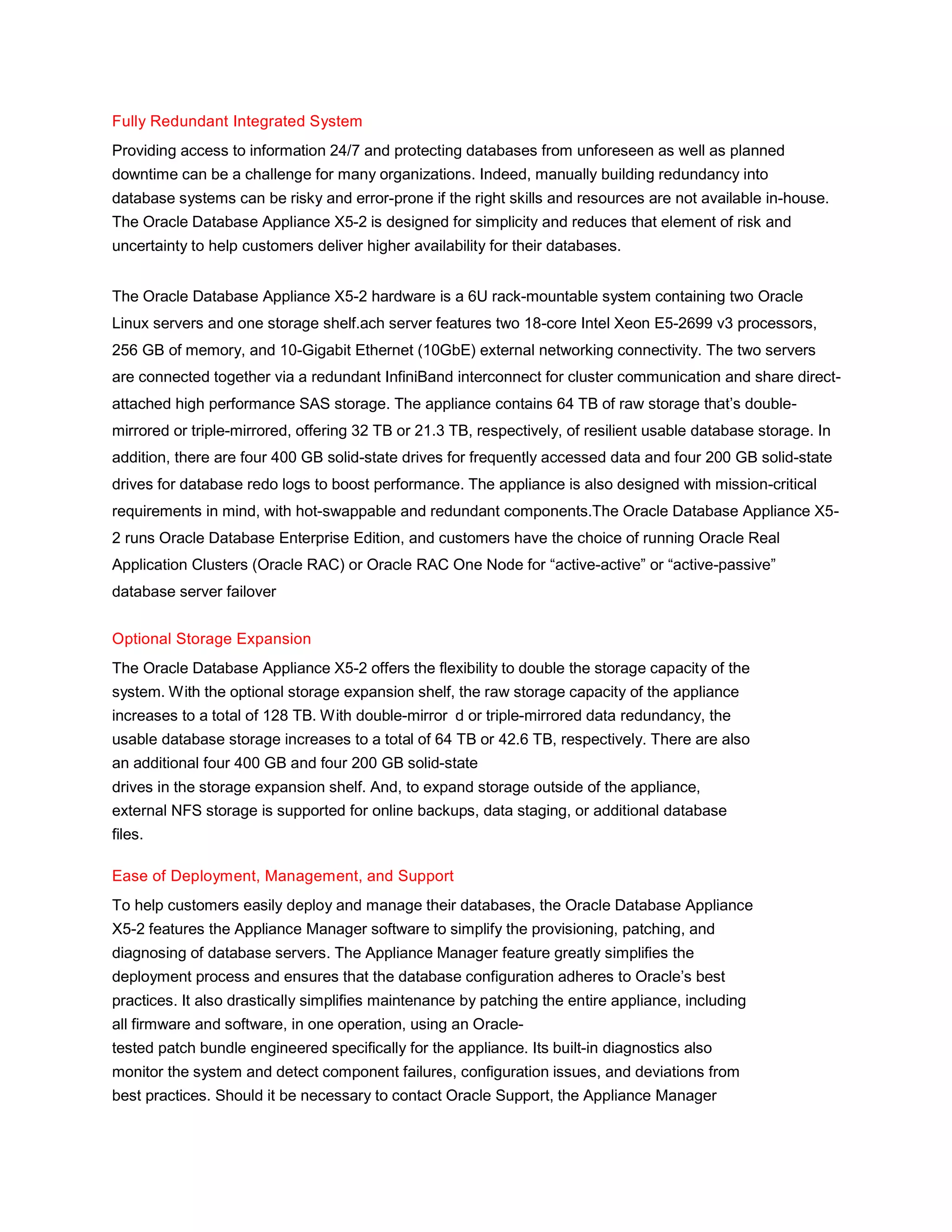 Oracle Database Appliance X5 Pdf