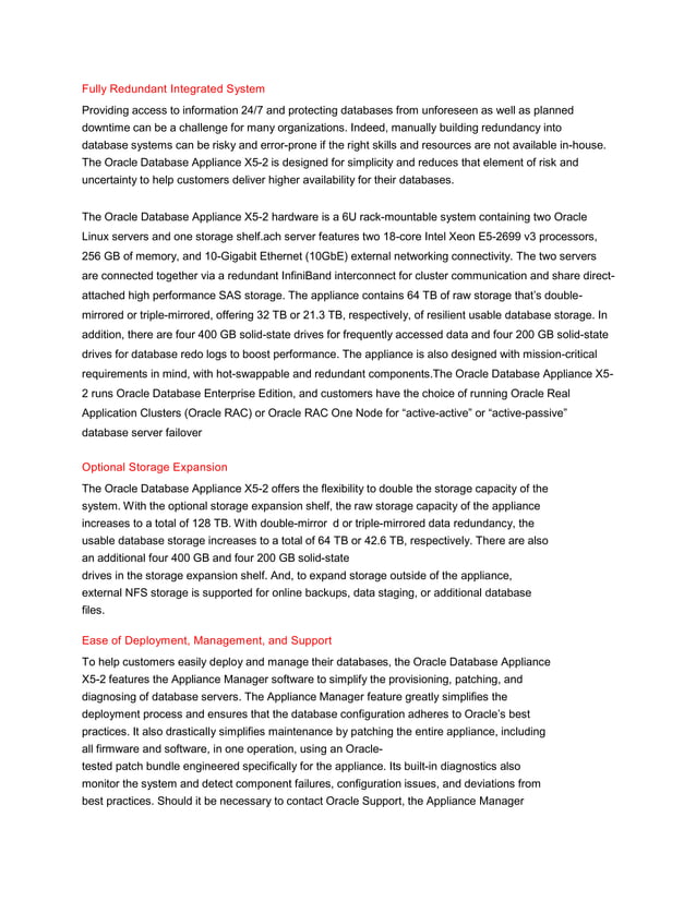 Oracle Database Appliance X5 Pdf Operating Systems Computer Software And Applications
