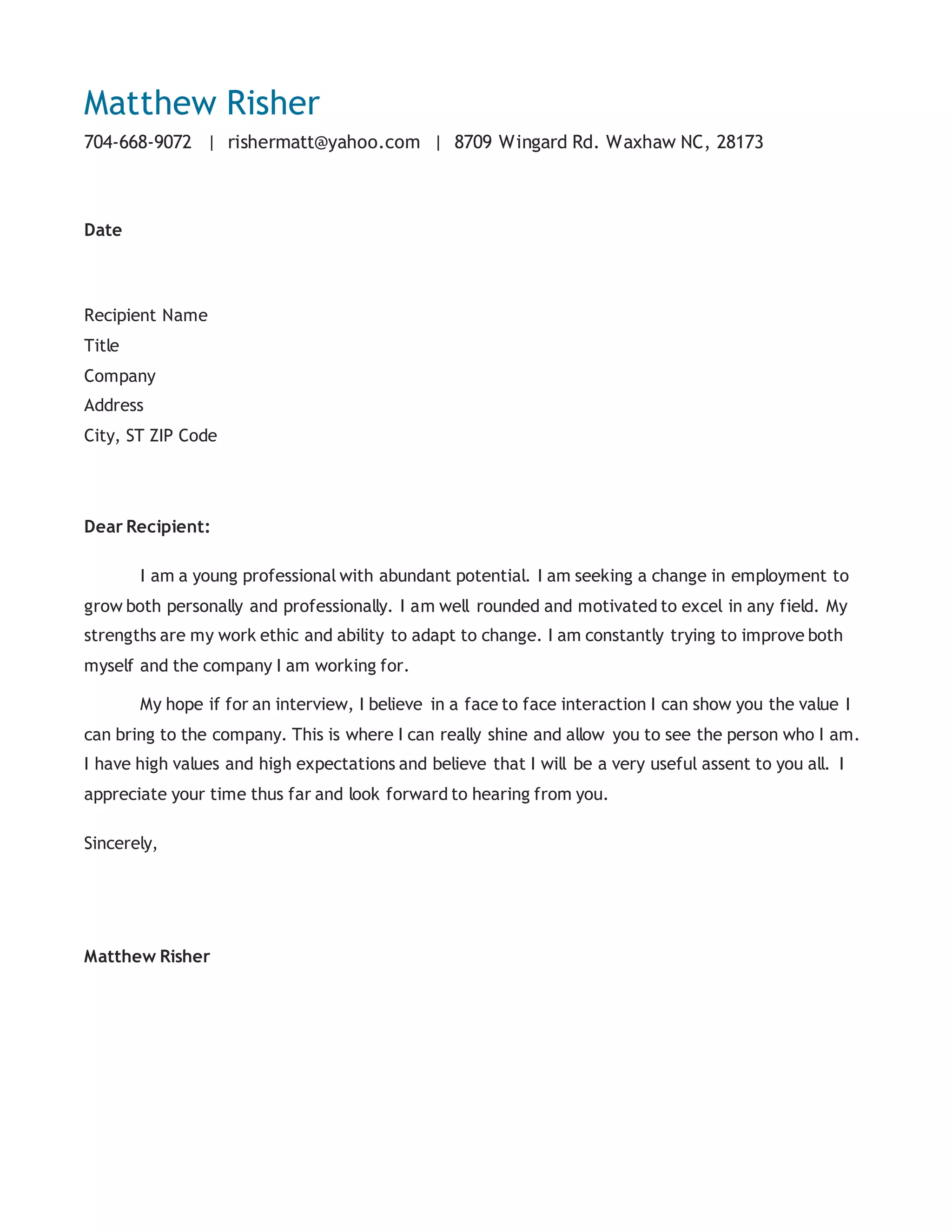 Matthew Risher Cover letter | DOCX