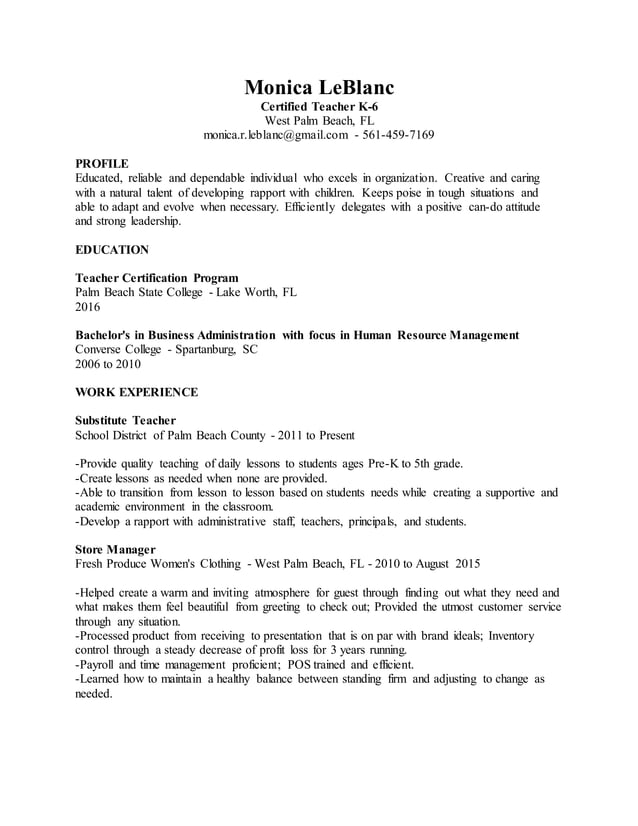 Monica LeBlanc Education Resume | PDF