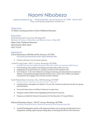 Naomi Nibobeza Resume | PDF
