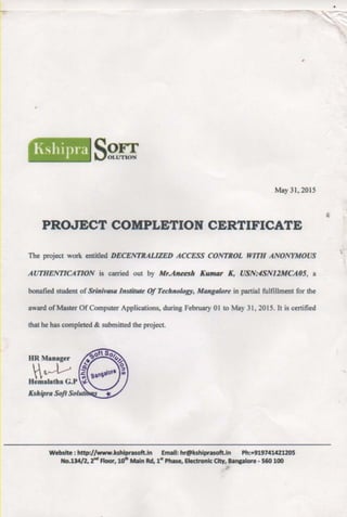 PROJECT COMPLETION CERTIFICATE | PDF
