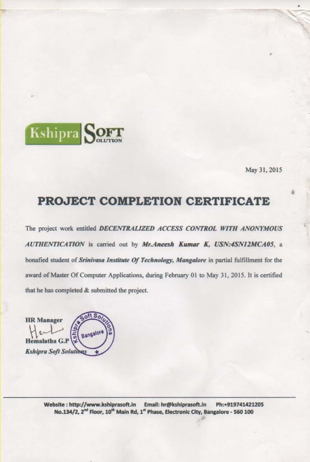 PROJECT COMPLETION CERTIFICATE | PDF