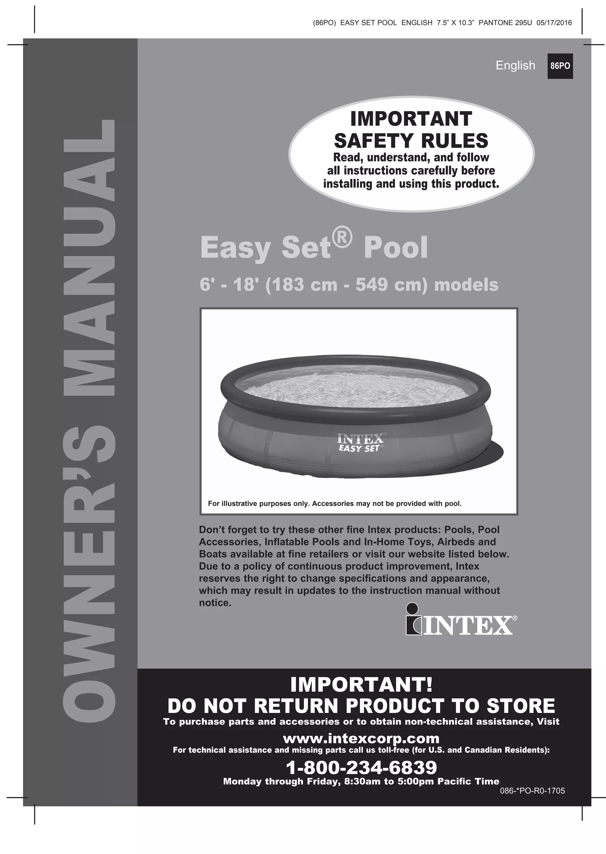 Easy Set Pool by Intex manual for 6 foot to 18 foot Swimming pools | PDF