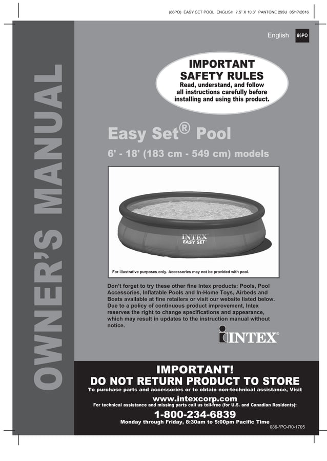 Easy Set Pool by Intex manual for 6 foot to 18 foot Swimming pools | PDF