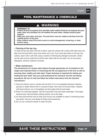 Easy Set Pool by Intex manual for 6 foot to 18 foot Swimming pools | PDF