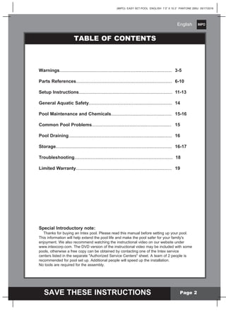 Easy Set Pool by Intex manual for 6 foot to 18 foot Swimming pools | PDF