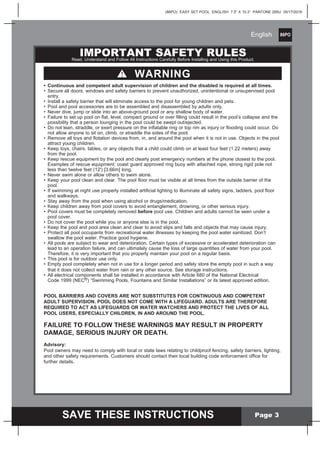 Easy Set Pool by Intex manual for 6 foot to 18 foot Swimming pools | PDF