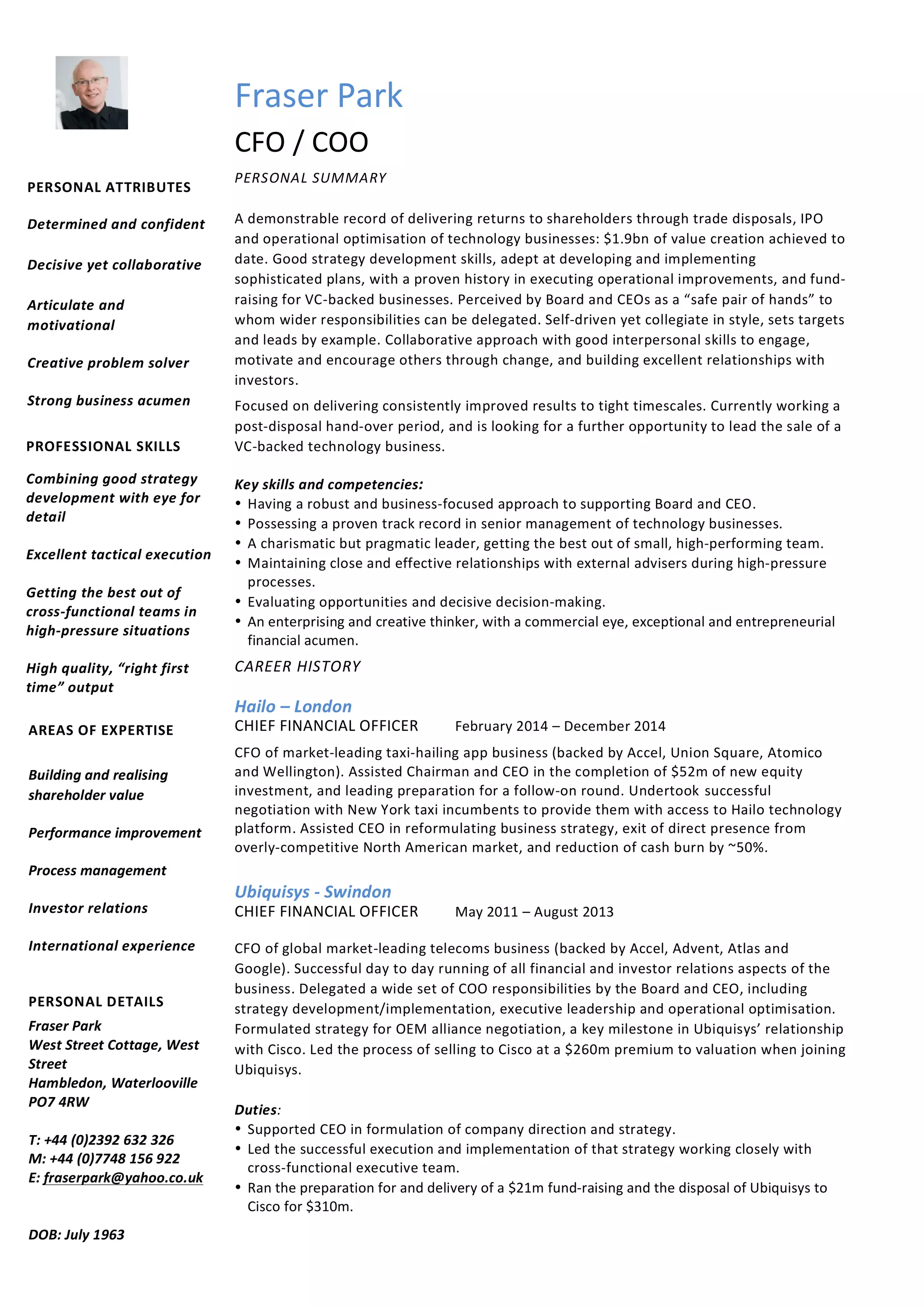 Fraser Park CV | PDF