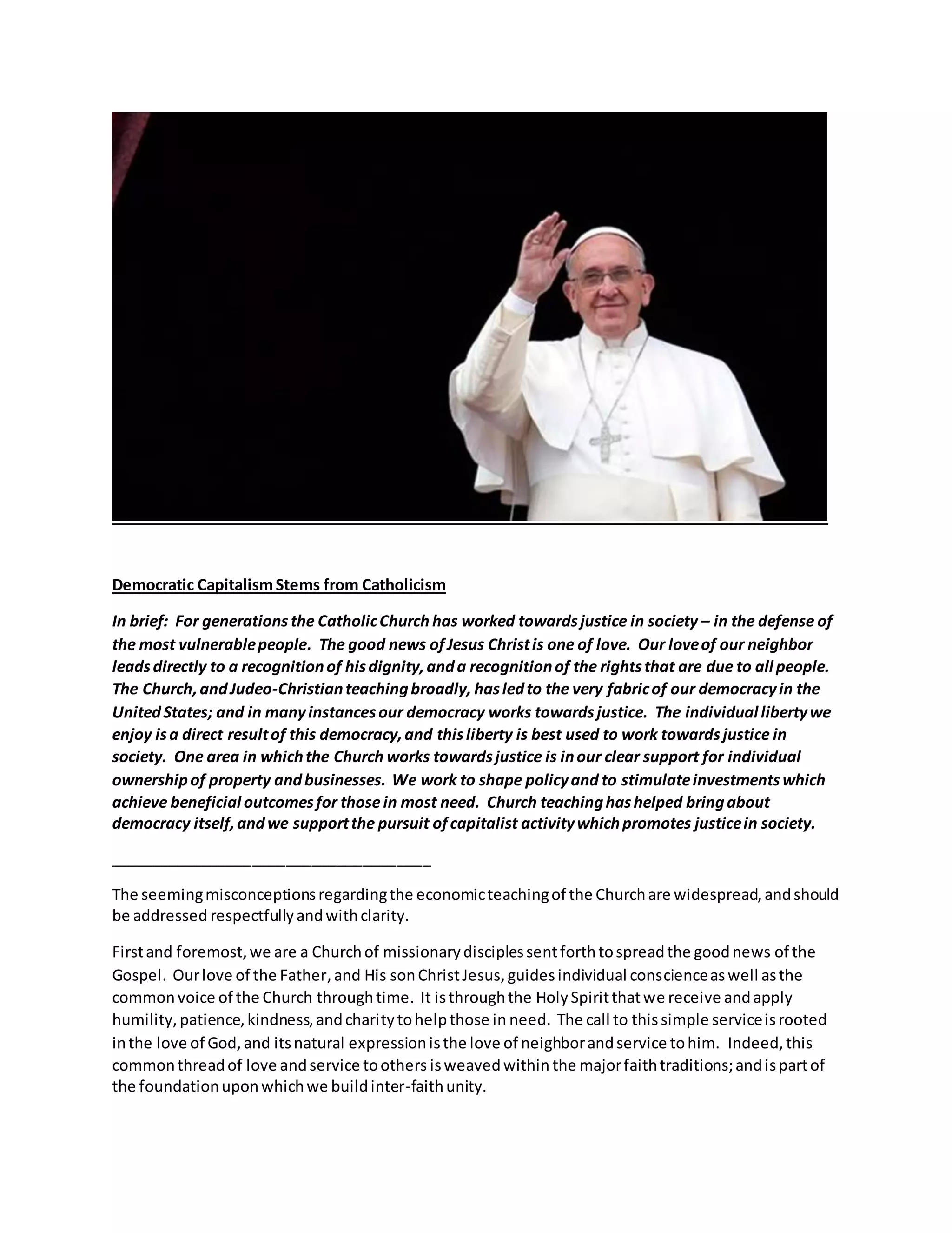 Democratic Capitalism Stems from Catholicism | DOCX