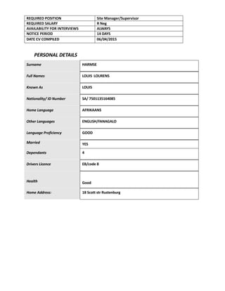 LOUIS HARMSE CV 2015 | PDF