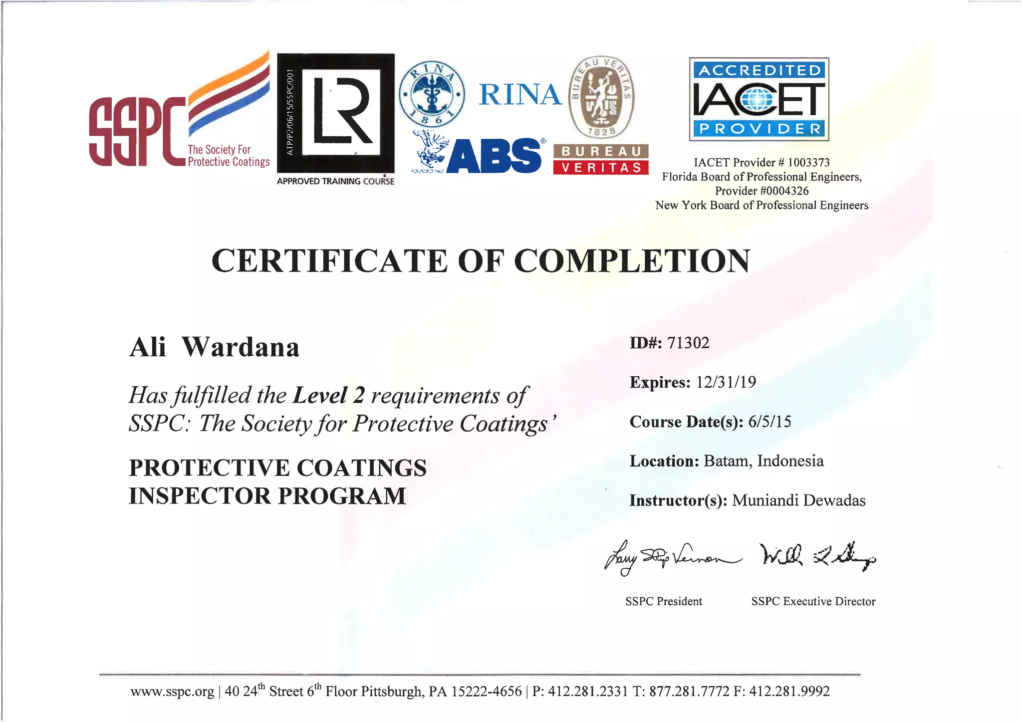 Sert. SSPC PCI Level 2 | PDF