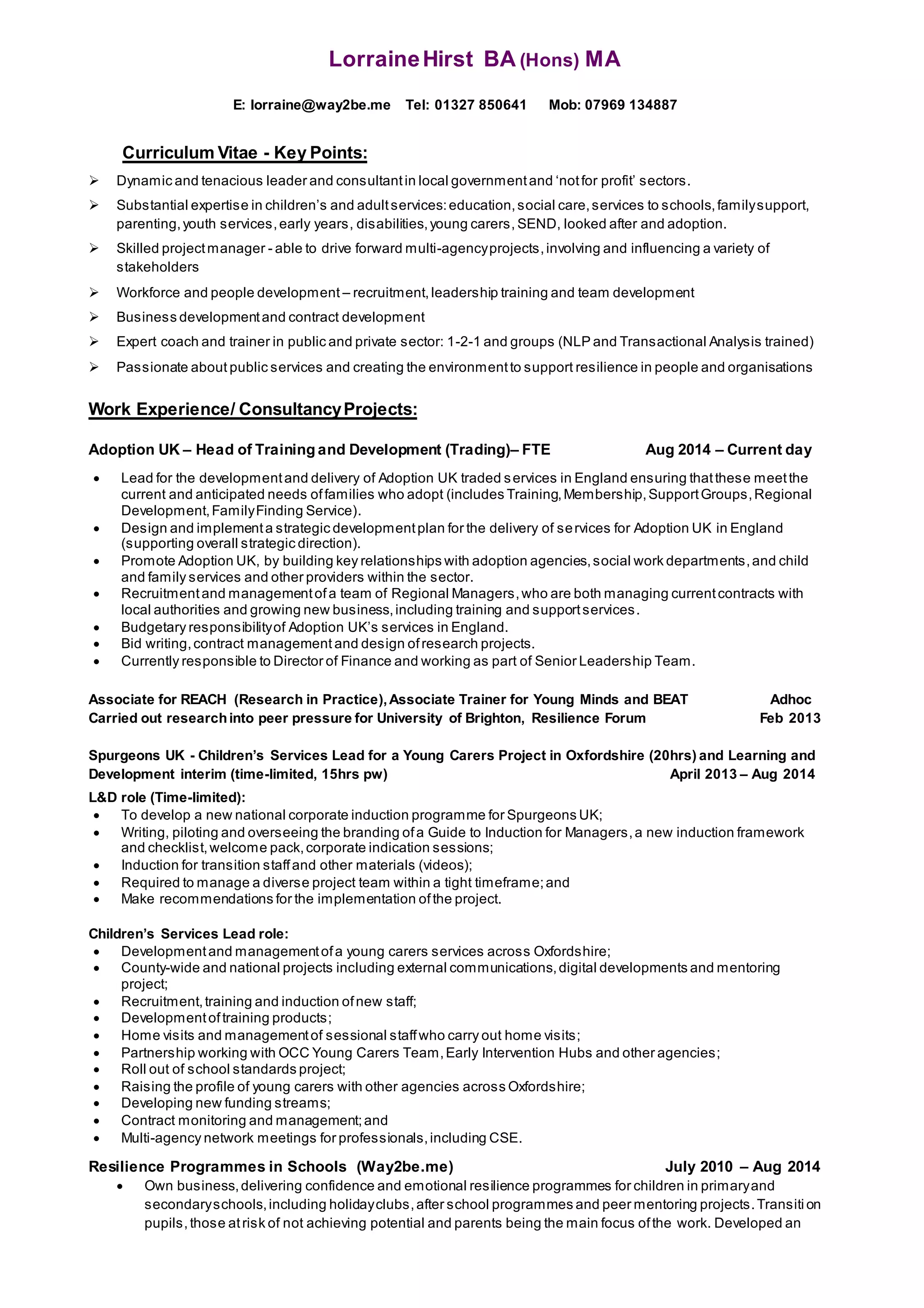 Lorraine Hirst - General CV Dec 2015 | PDF