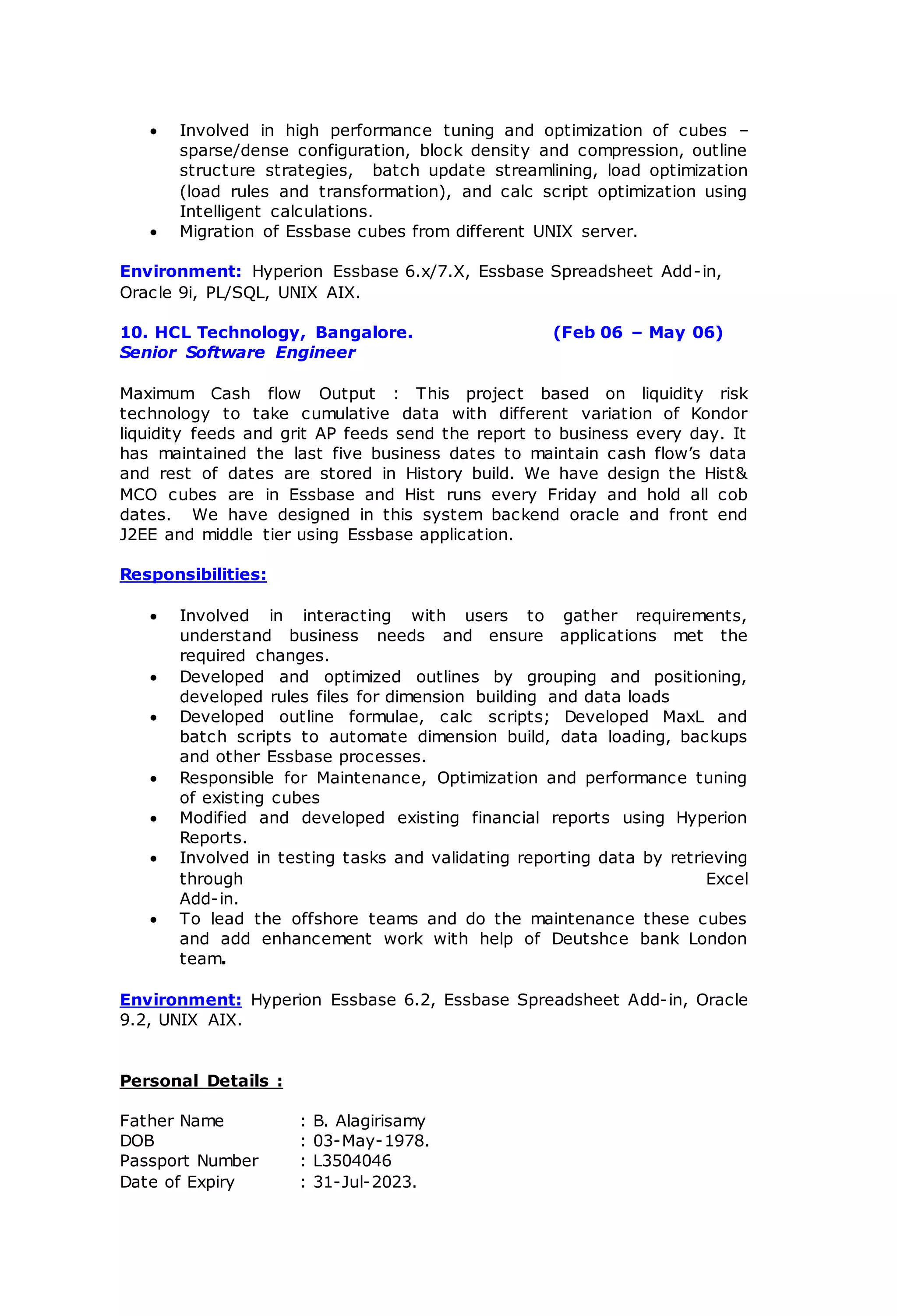 Resume_HCL | DOCX | Databases | Computer Software and Applications