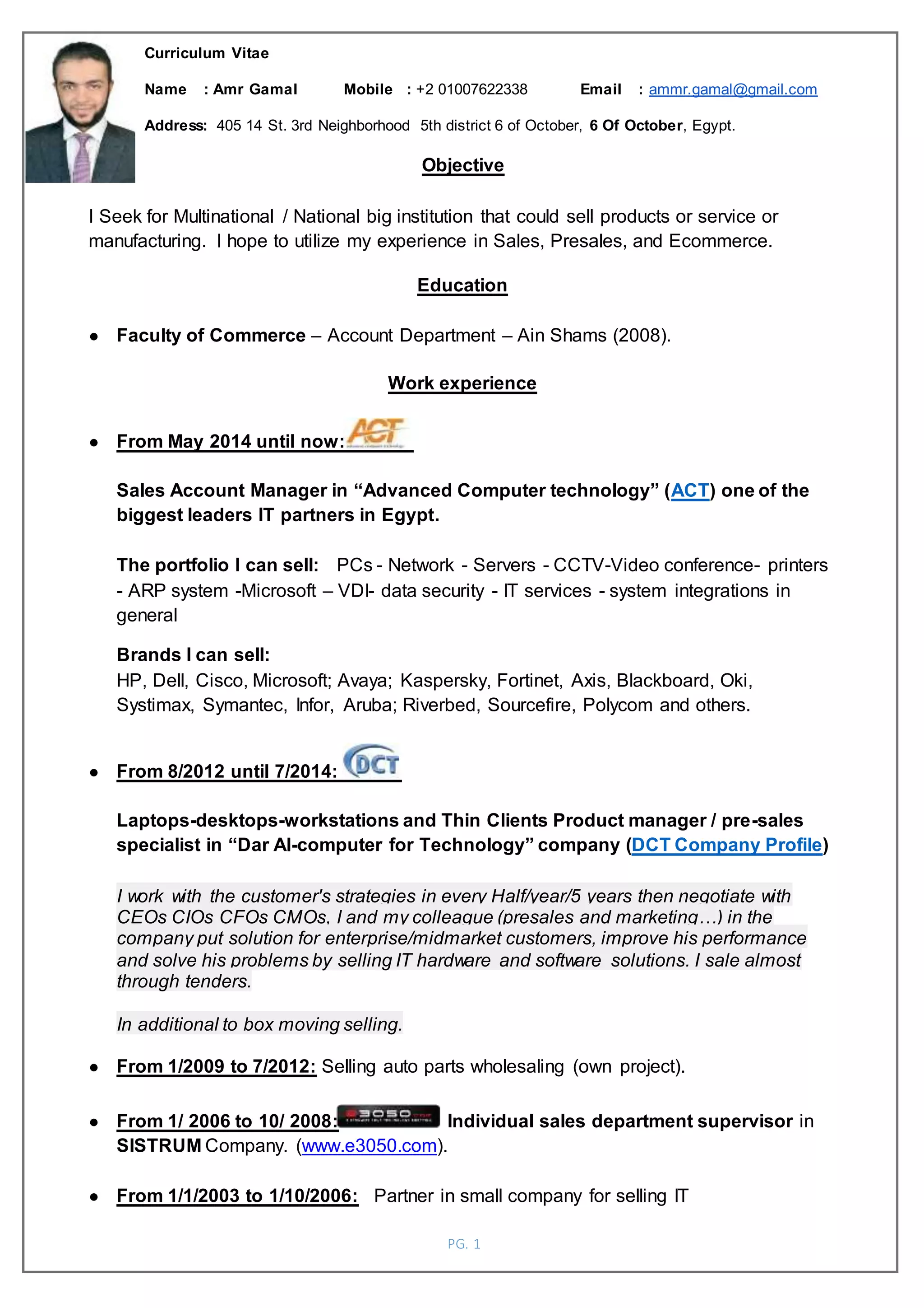 Amr Gamal CV | DOCX | Operating Systems | Computer Software and Applications
