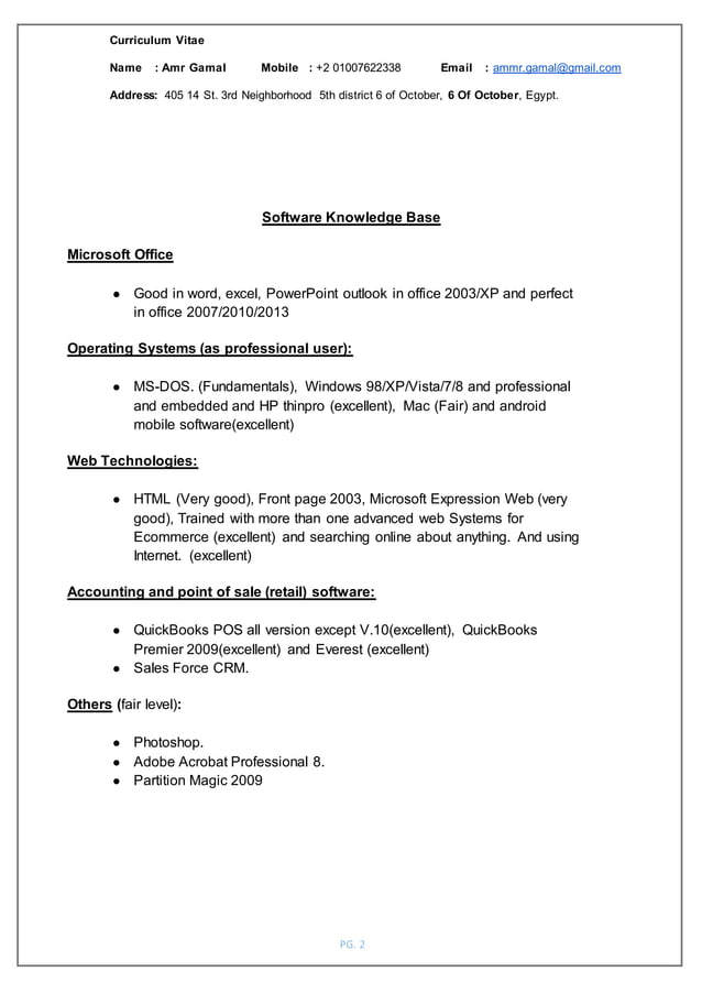 Amr Gamal CV | DOCX | Operating Systems | Computer Software and Applications